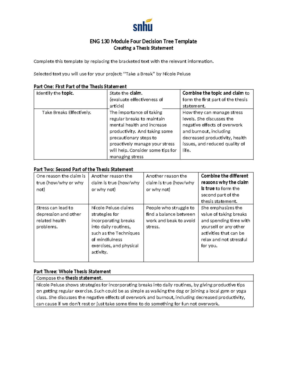 ENG 130 Module Four Decision Tree - Selected text you will use for your ...