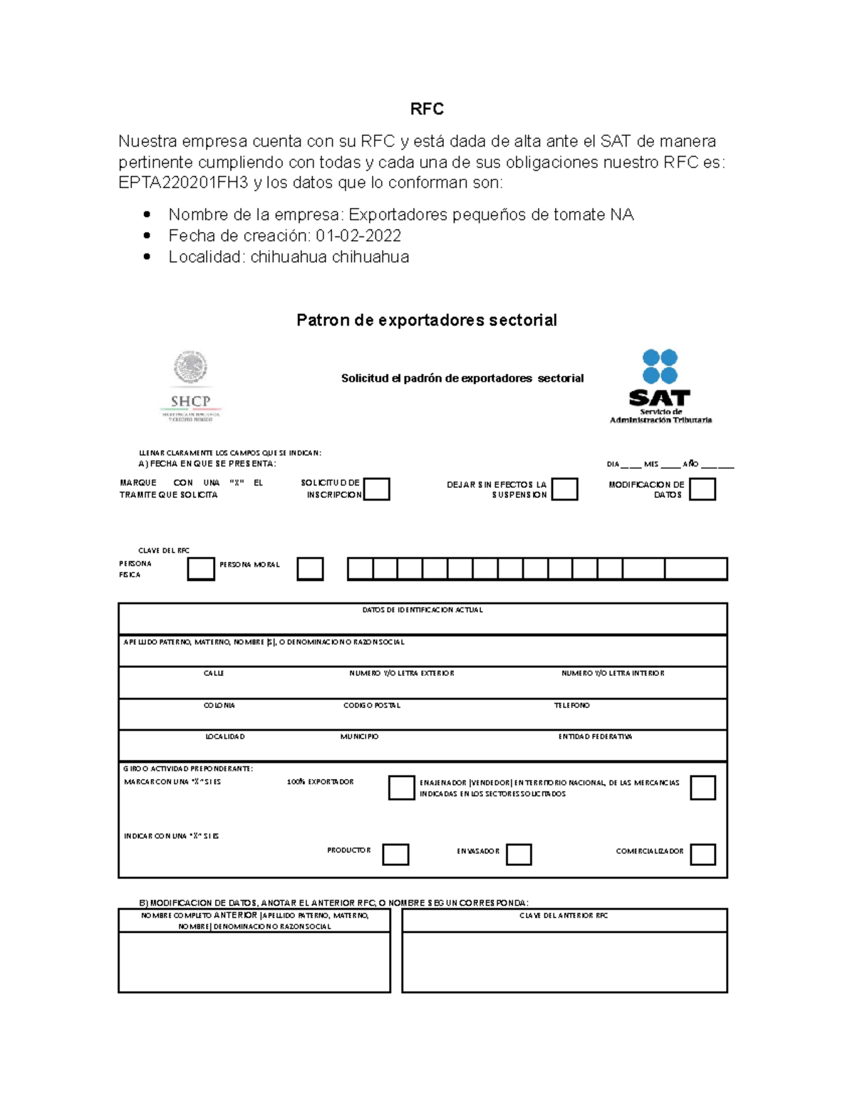 RFC ejemplo de lo que nesesita - RFC Nuestra empresa cuenta con su RFC ...