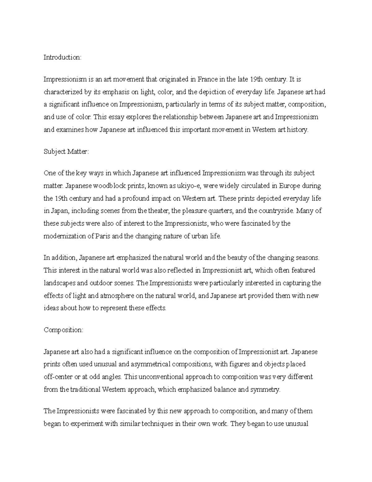 Title The Influence of Japanese Art on Impressionism - Introduction ...