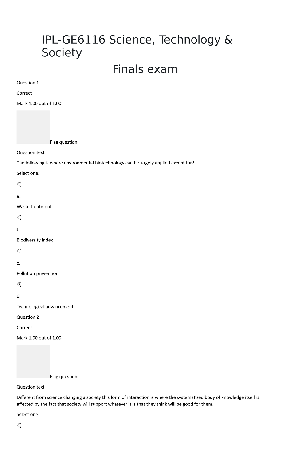 STS Final EXAM - IPL-GE6116 Science, Technology & Society Finals exam ...