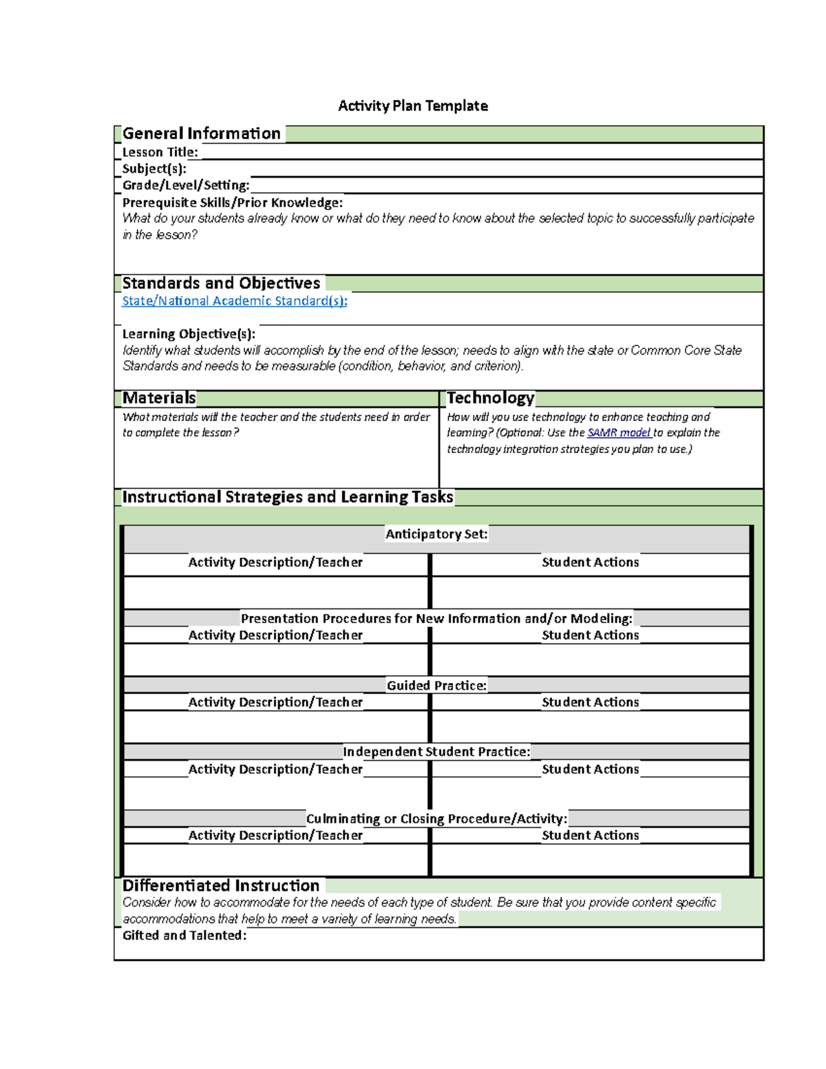 Lp activity plan template - Activity Plan Template General Information ...