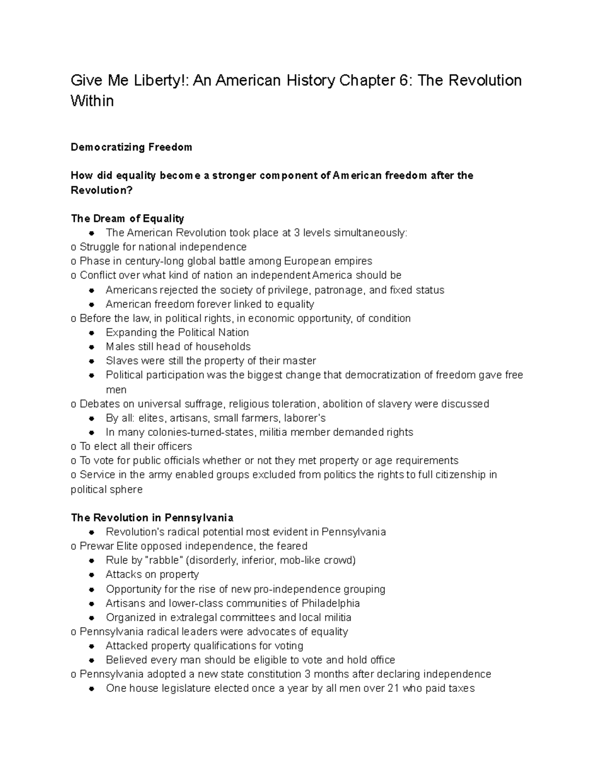 Give Me Liberty Chapter 6 notes - Give Me Liberty!: An American History ...