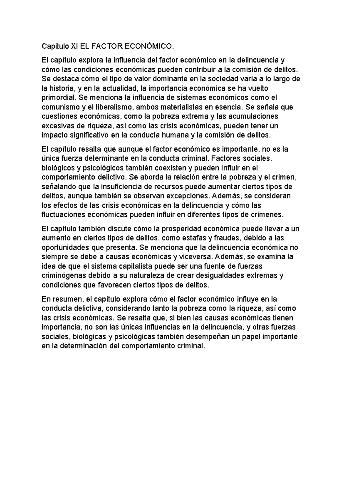 Capitulo XI EL Factor Económico - Capitulo XI EL FACTOR ECONÓMICO. El ...