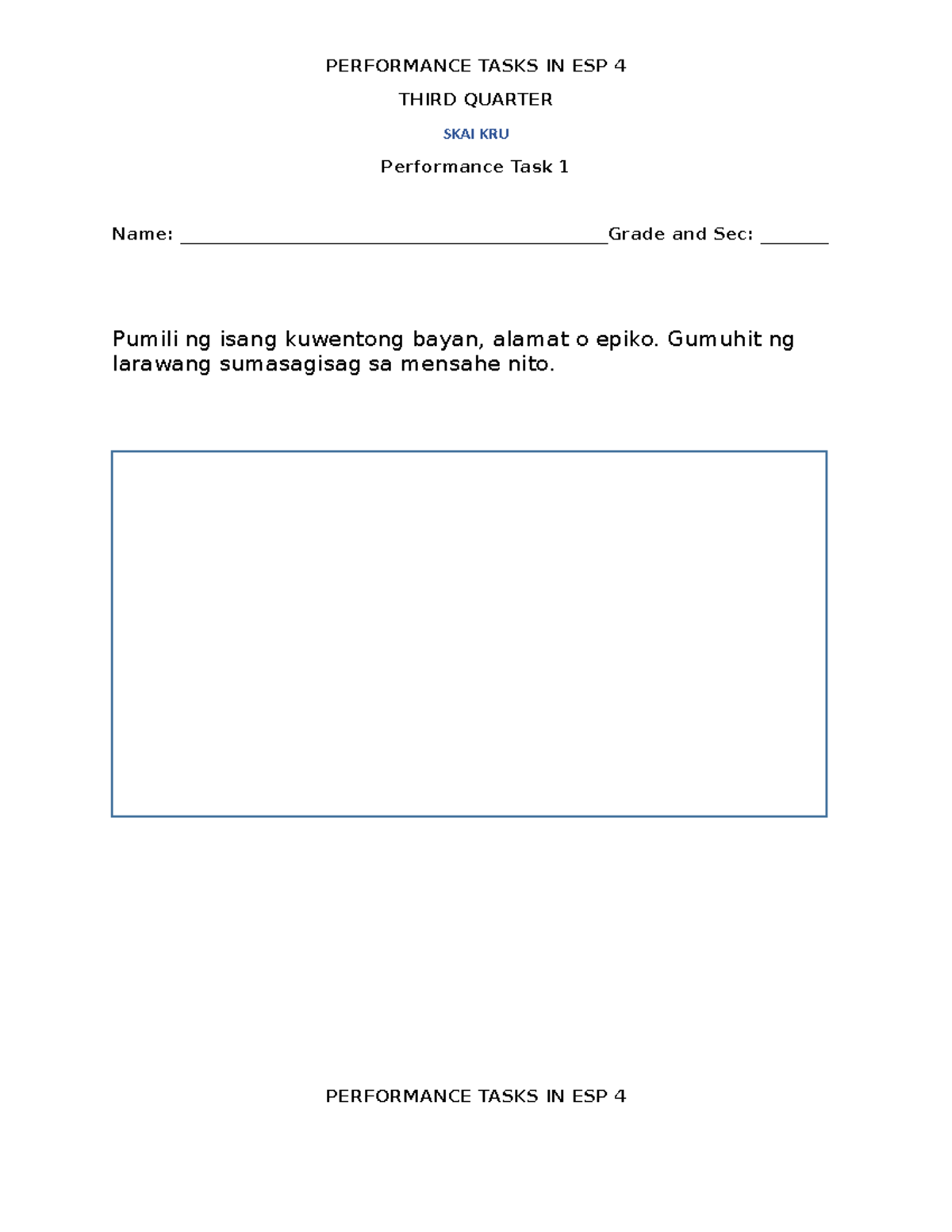 G4 PT Q3 ESP - DepEd Performance Task - PERFORMANCE TASKS IN ESP 4 ...