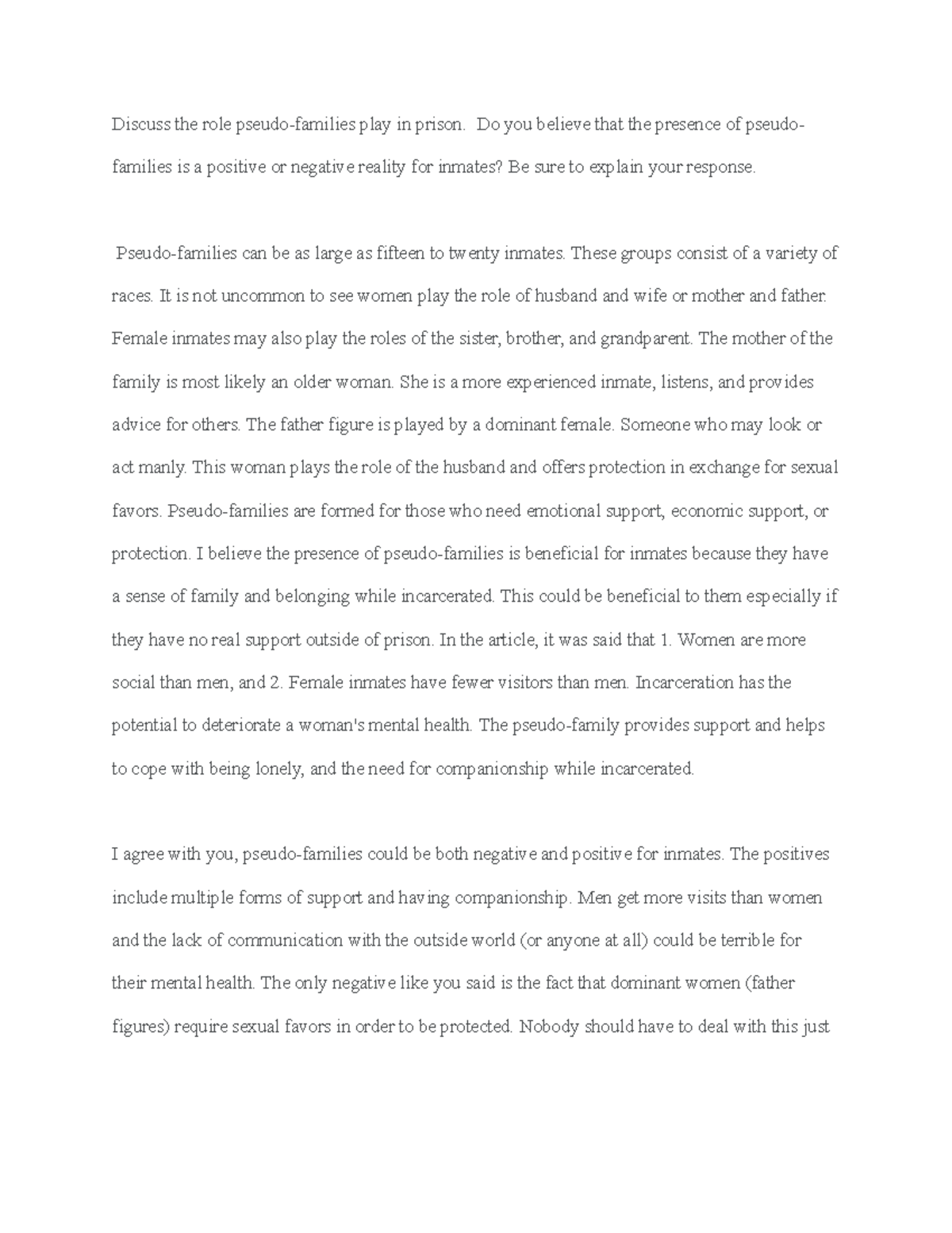 Pseudo-FAMS IN Prison - Discuss the role pseudo-families play in prison ...