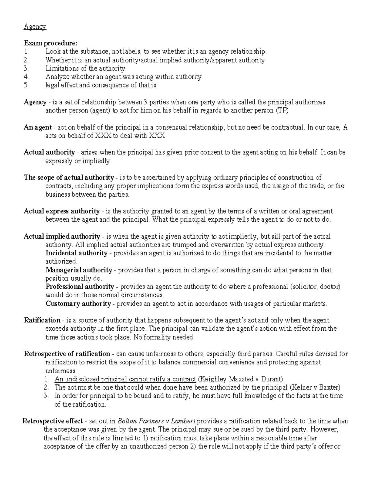 Important Terms for Final Exam - Commercial Law - Agency Exam procedure ...