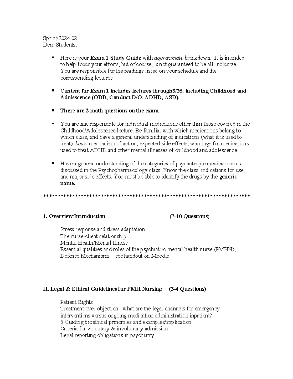 BCC - Exam 1 - Study Guide - Spring 2024 - Spring2024. Dear Students ...