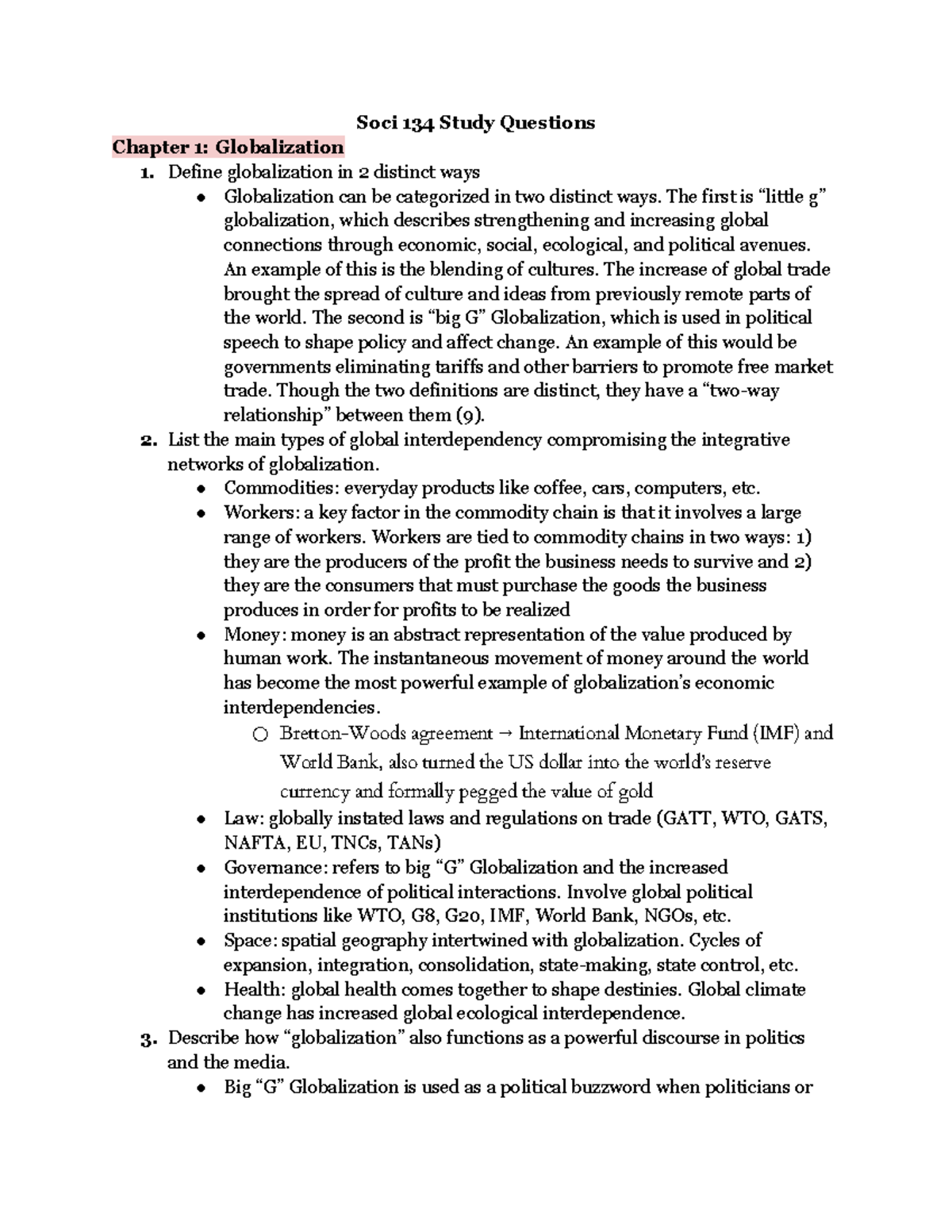 Soci 134 Study Questions - Soci 134 Study Questions Chapter 1 ...