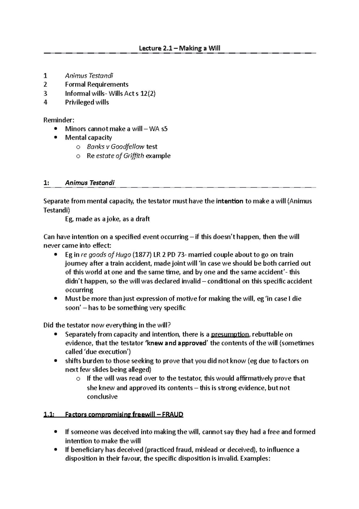 Lec 2.1 - Making a Will - Lecture notes - Includes how to make a will ...