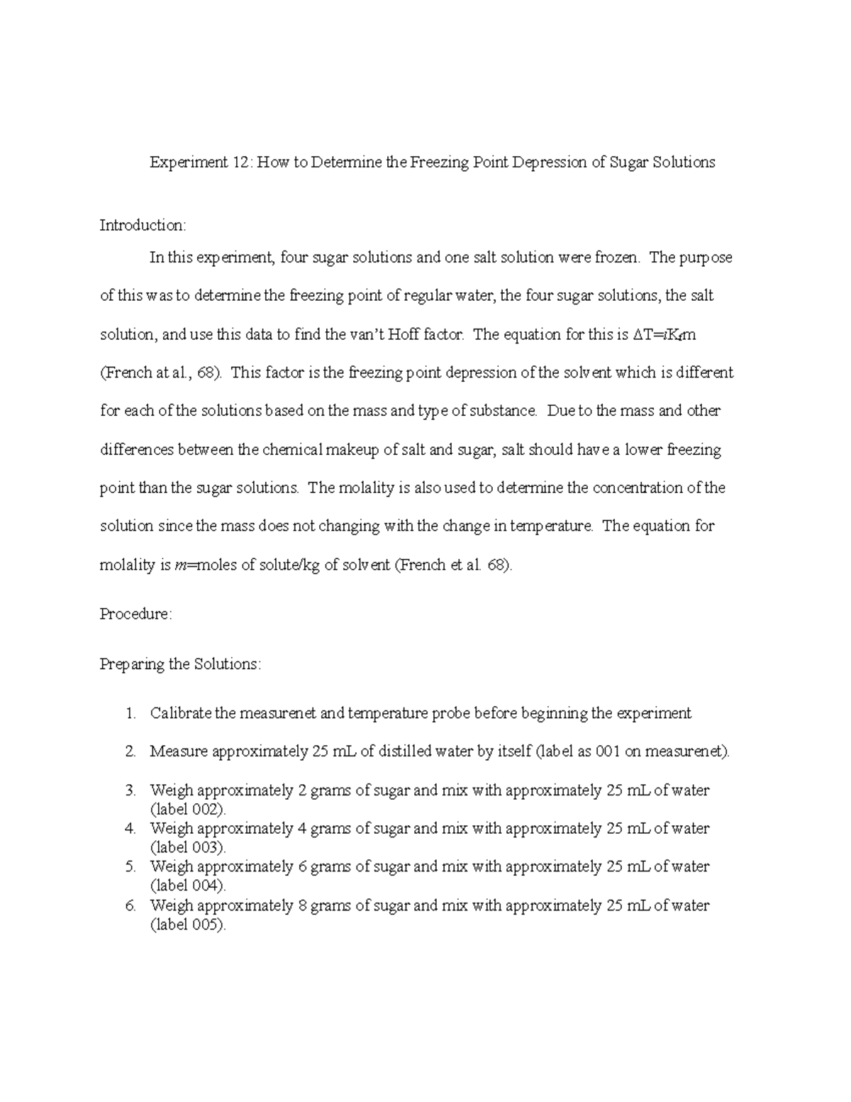 experiment 12 che113 - Experiment 12: How to Determine the Freezing ...