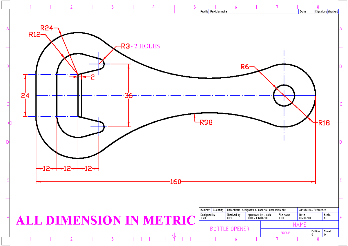 Bottle Opener - Software Engineering - 2 HOLES ALL DIMENSION IN METRIC ...