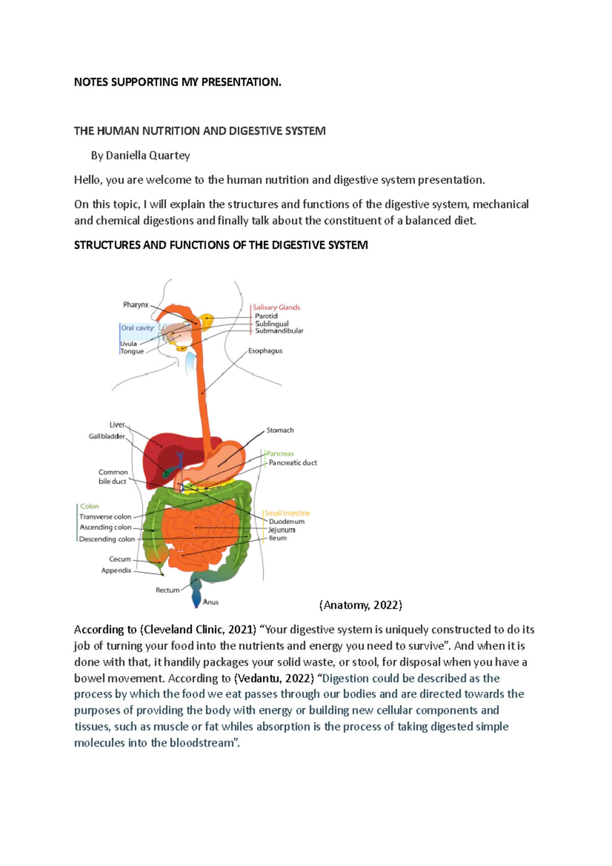 Notes Supporting THE Human Nutrition AND Digestive System - NOTES ...
