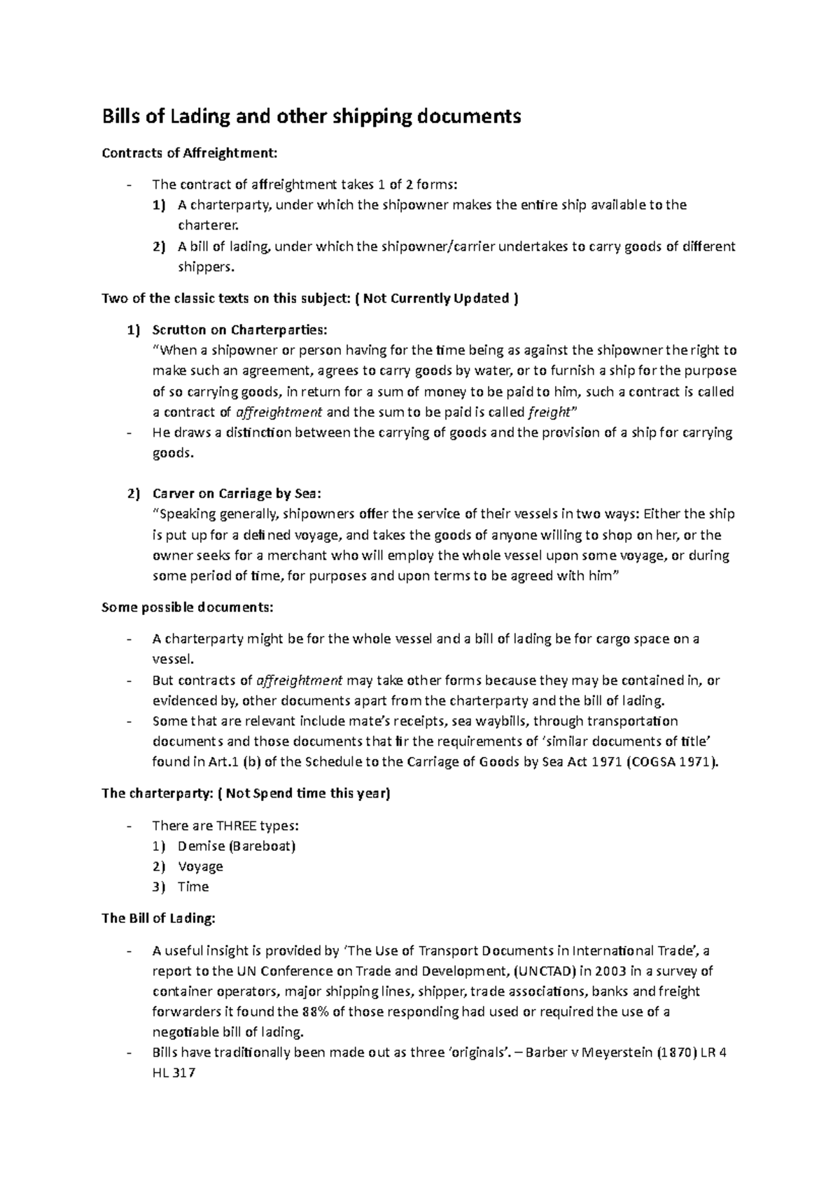 Bills of Lading and other shipping documents - Bills of Lading and ...