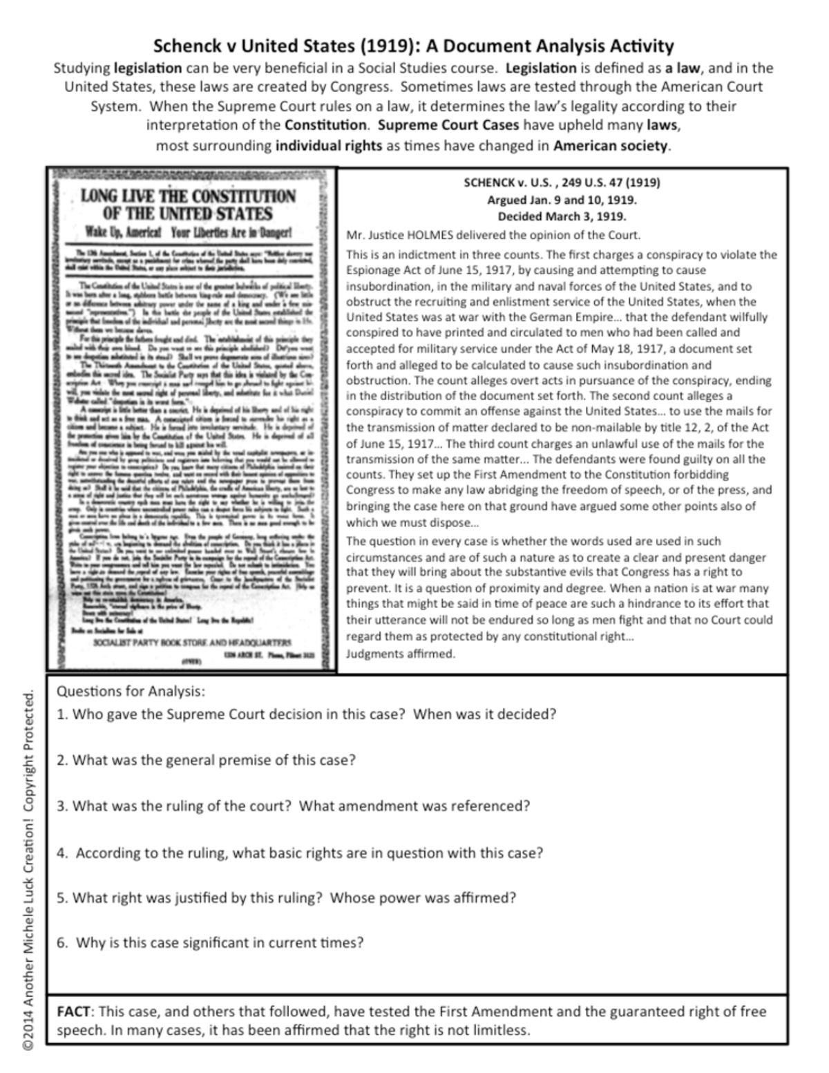 Schenck v. united states - POSC 2103 - Studocu