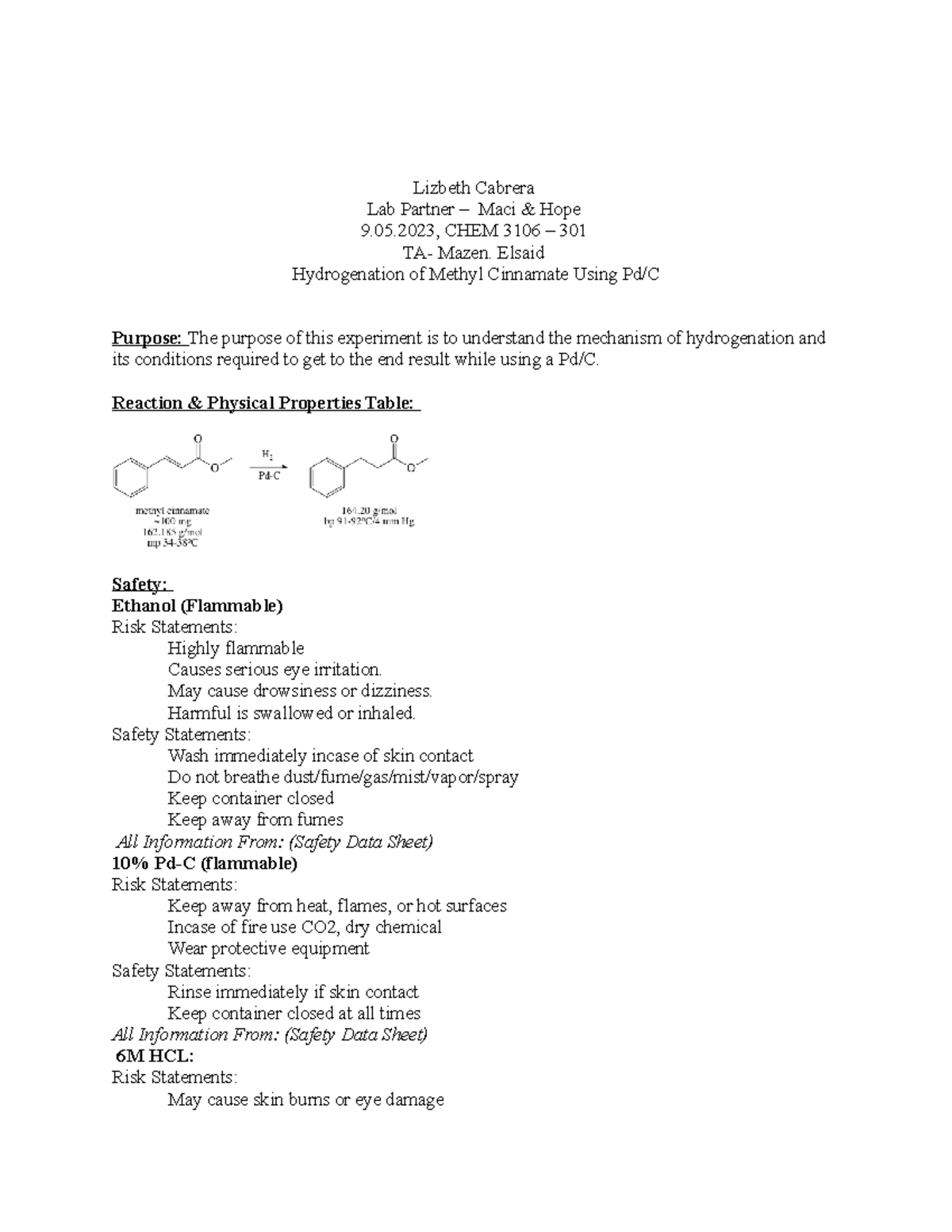 Experiment 1 - Lab Report - Lizbeth Cabrera Lab Partner – Maci & Hope 9 ...
