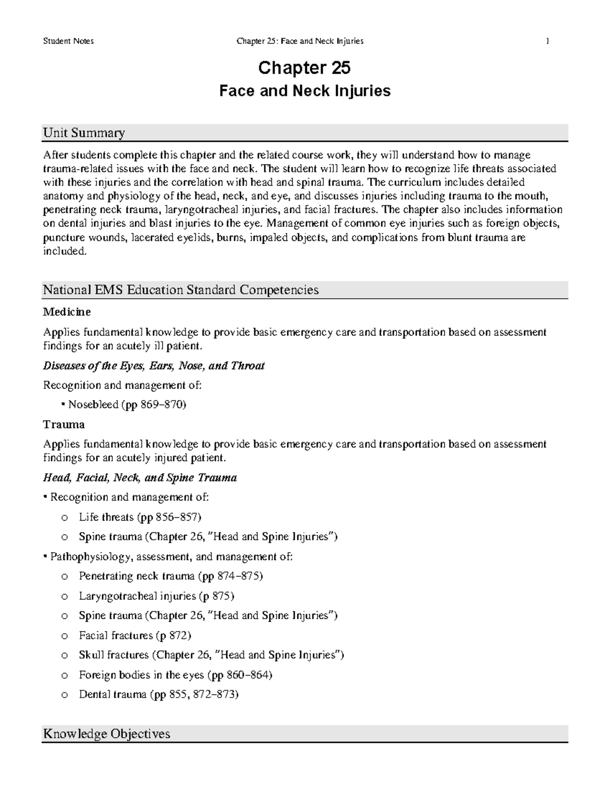 Chapter 25 Student Notes - Chapter 25 Face and Neck Injuries Unit ...