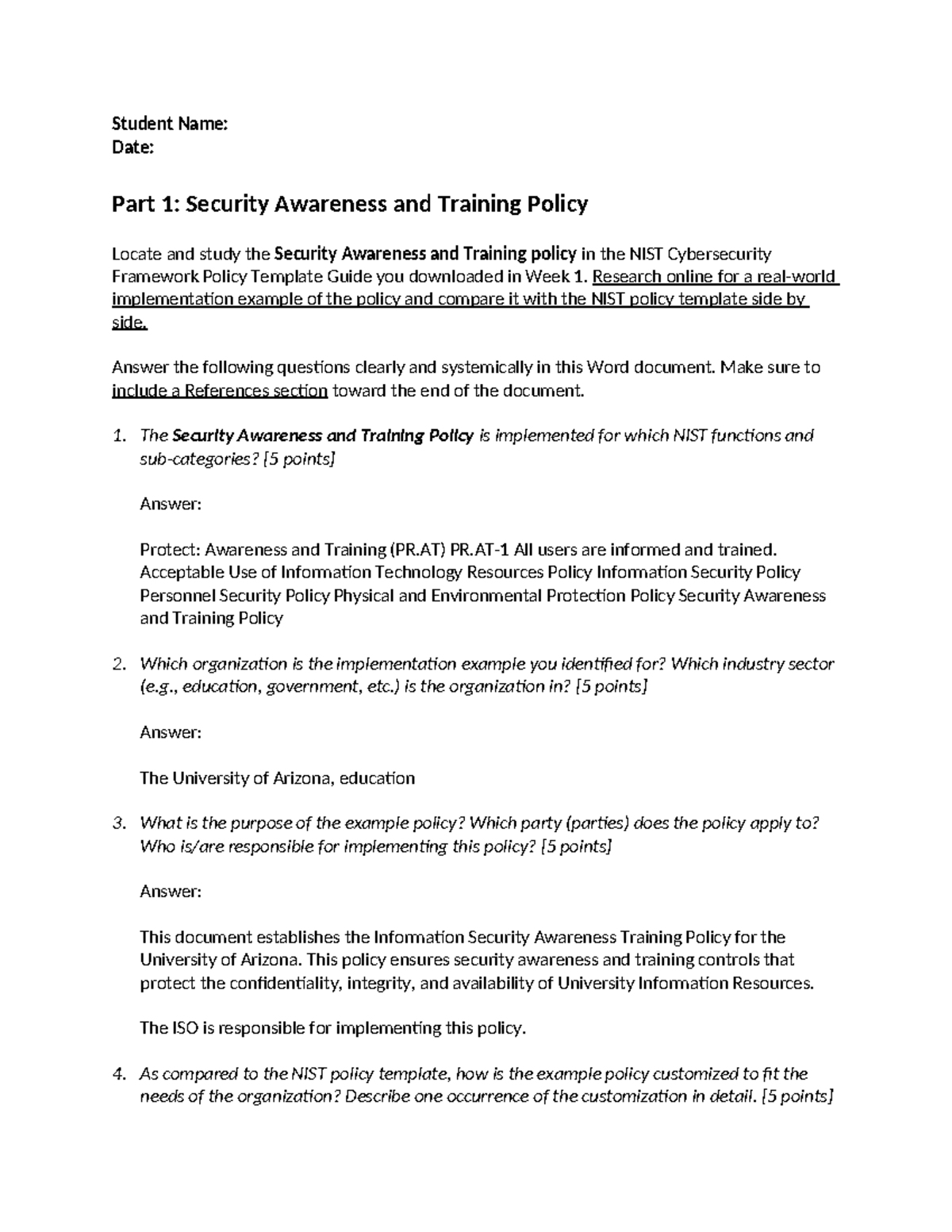 SEC310 Project Module 2 - 2 - Student Name: Date: Part 1: Security ...