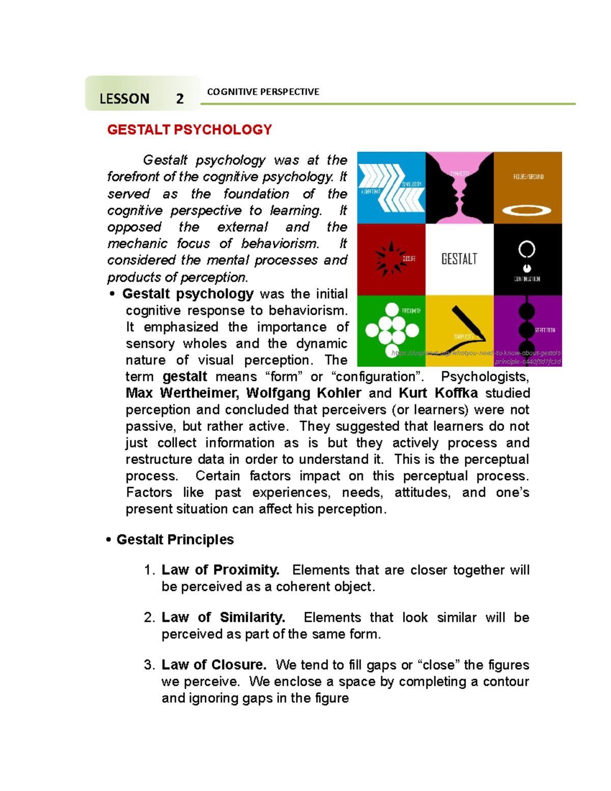 Gestalt Psychology - GESTALT PSYCHOLOGY Gestalt psychology was at the ...