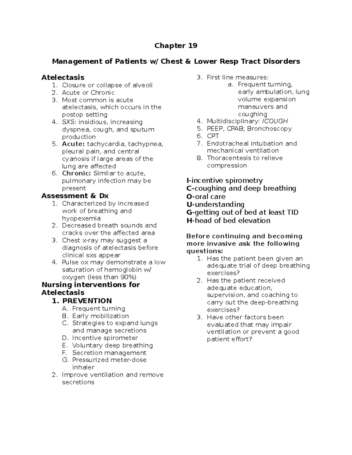Chapter 19 - need to know - Chapter 19 Management of Patients w/ Chest ...