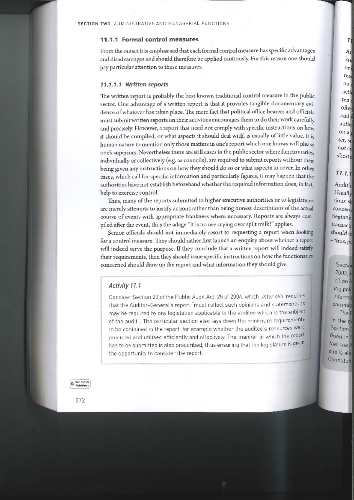 Formal control measures - SECTION TWO ADMINISTRATIVE AND MANAGERIAL ...