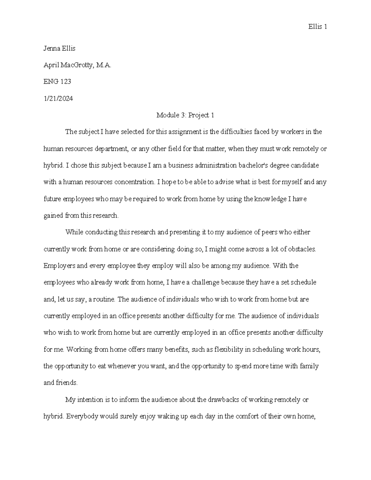 Eng 123 Project 1 - Got an A - Ellis 1 Jenna Ellis April MacGrotty, M ...