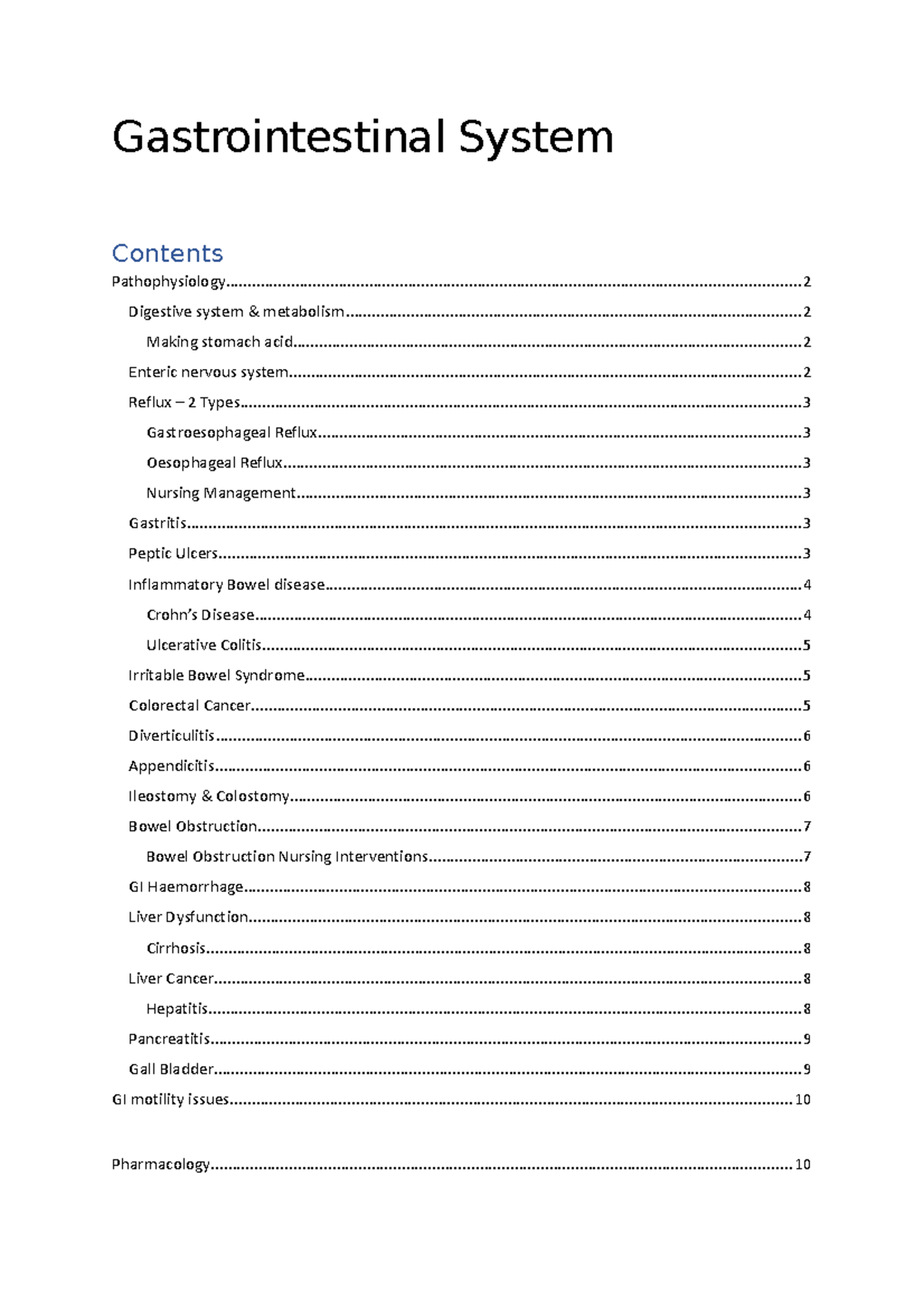 Gastrointestinal System Notes - Gastrointestinal System - Studocu