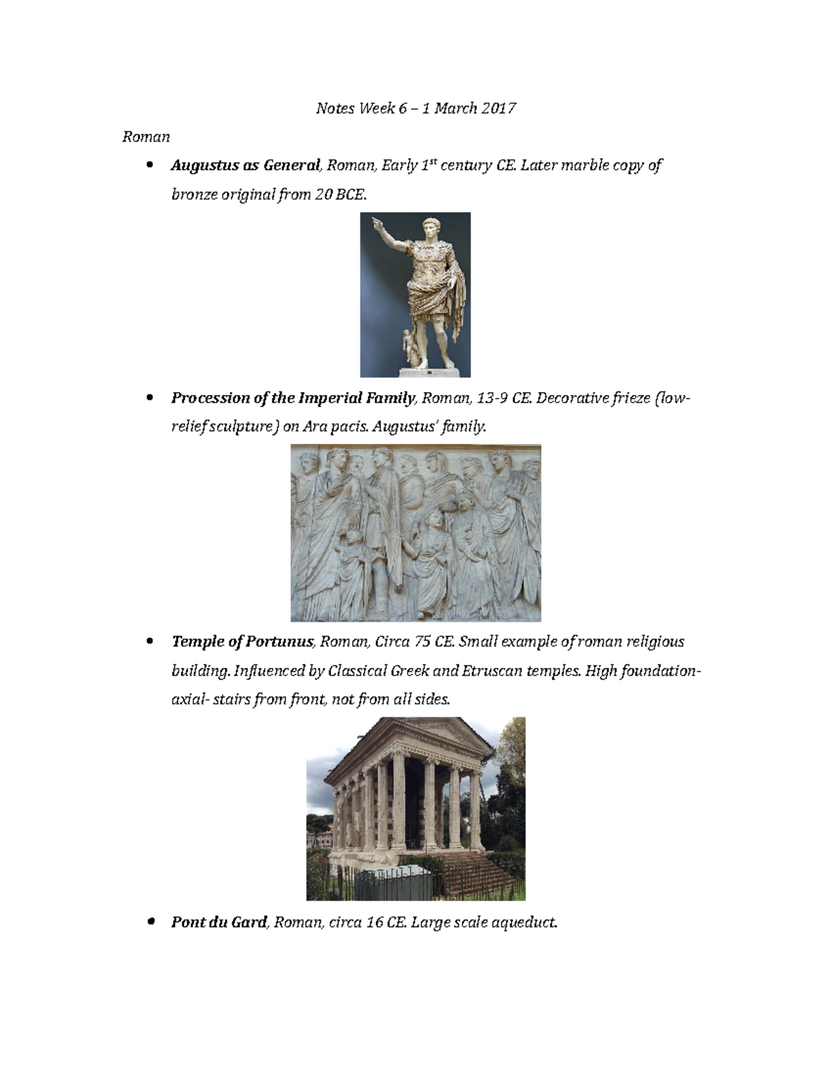 Art History 1 Notes, Lecture 6 - Notes Week 6 – 1 March 2017 Roman ...
