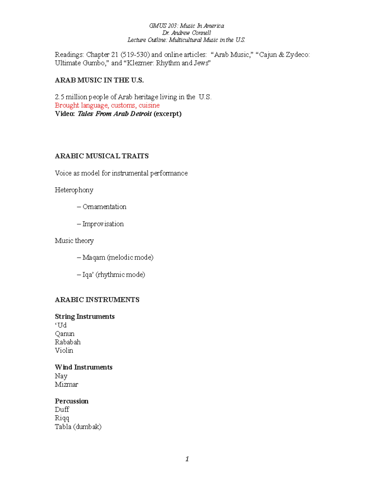 15 Multicultural music outline - GMUS 203: Music In America Dr. Andrew ...