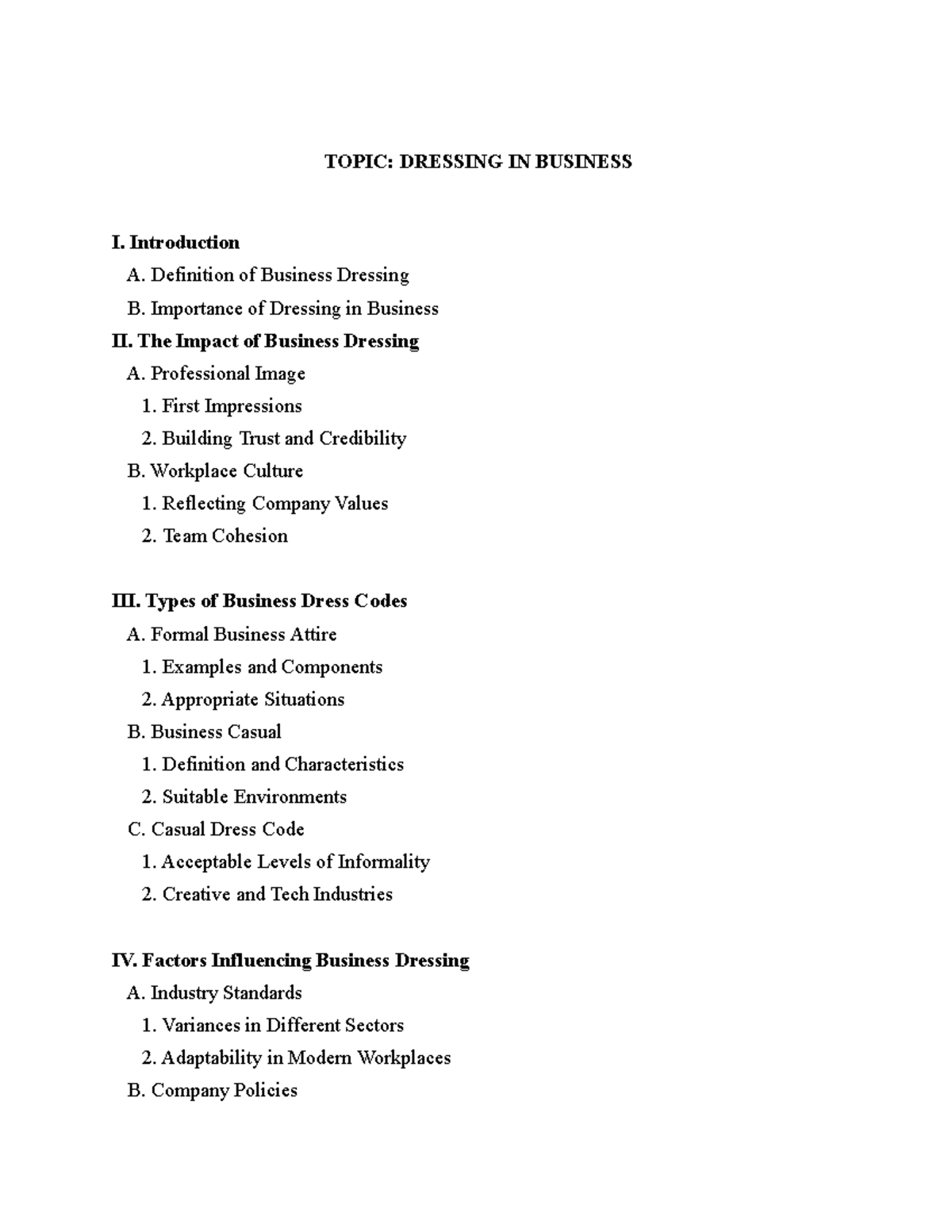 Dressing-in-business 3 - TOPIC: DRESSING IN BUSINESS I. Introduction A ...