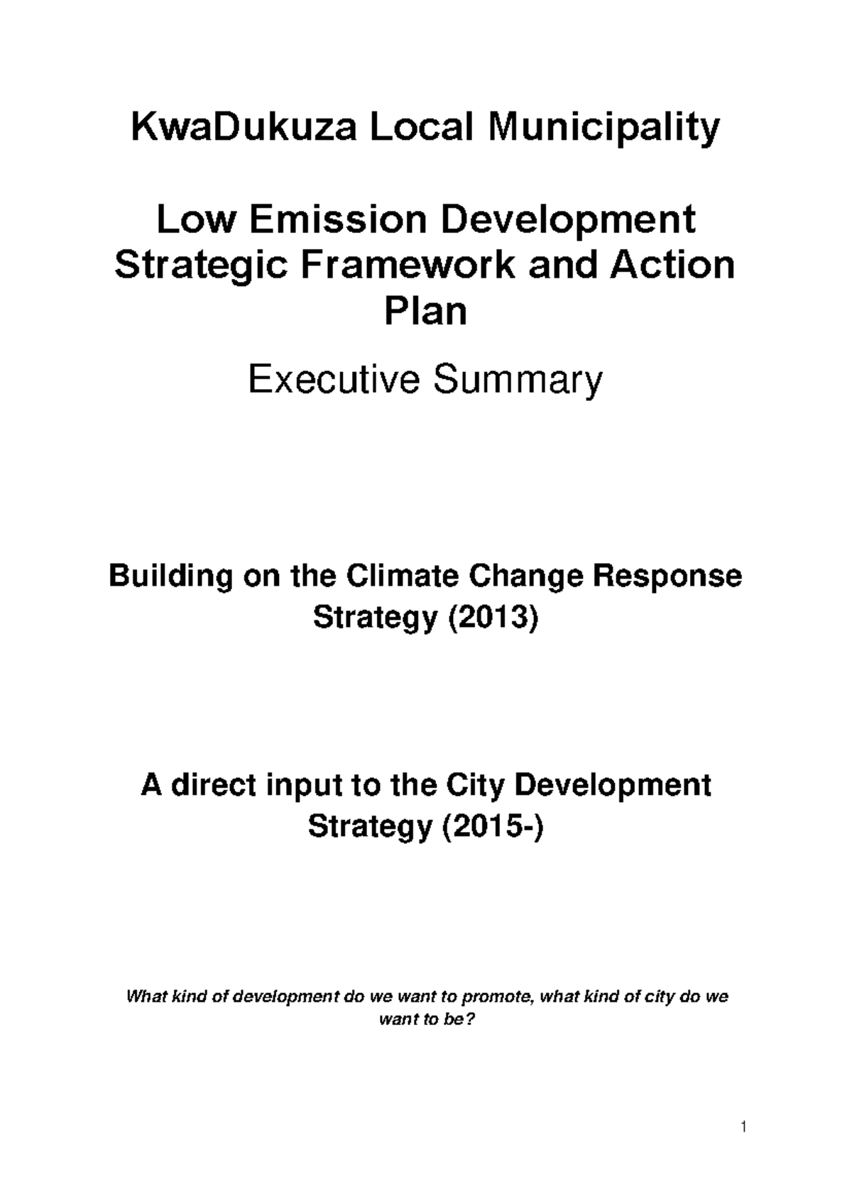 KDM Low Emission Development Strategic Framework Action Plan ...