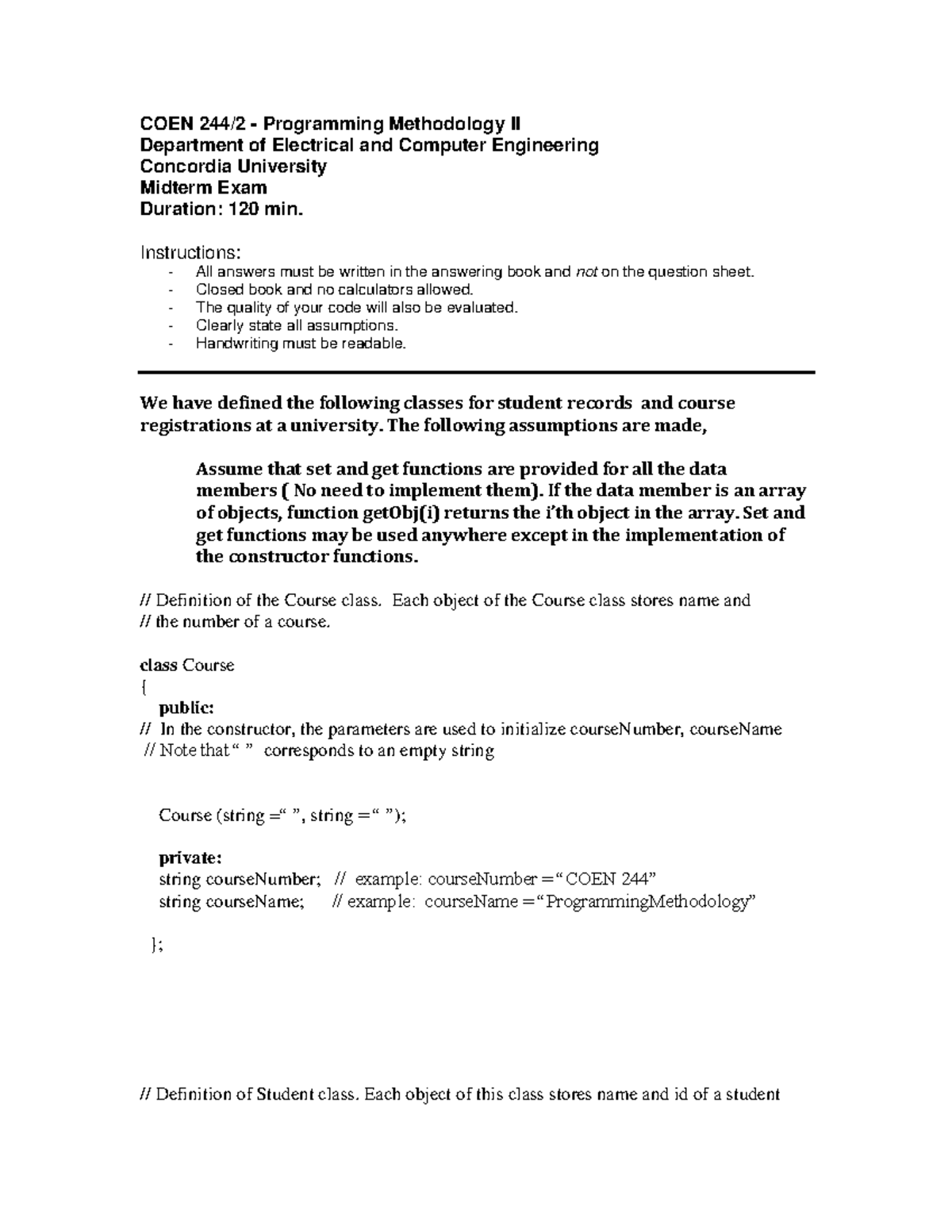 Previous COEN 244 Midterm Solution - COEN 244/2 - Programming ...