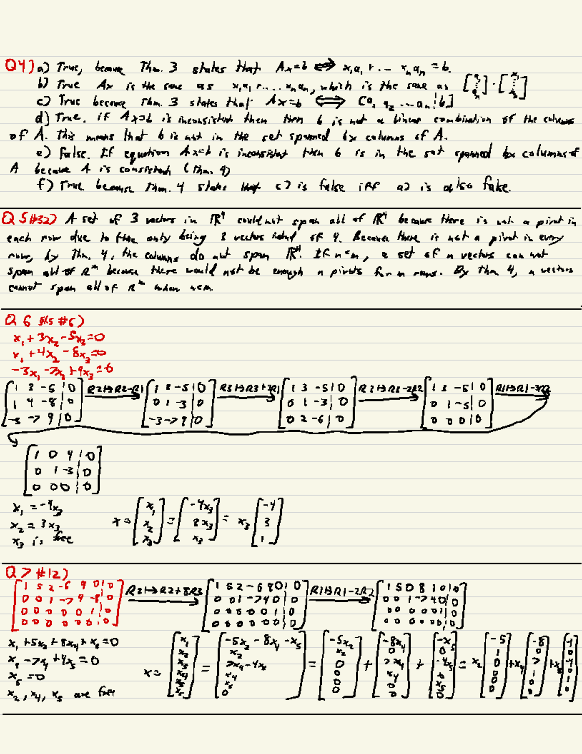 Linear Algebra HW 2 - Towse - 04(a) True, because Ihm. 3 States that Ax ...