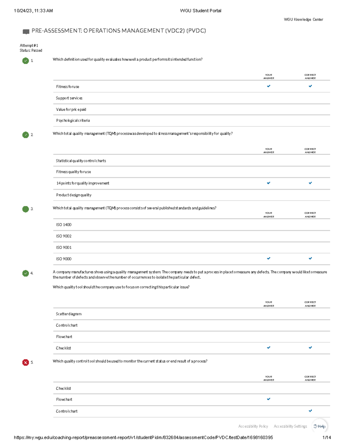 C215 Pre-Assessment - pre-assessment - questions and responses - PRE-ASSESSMENT: OPERATIONS ...