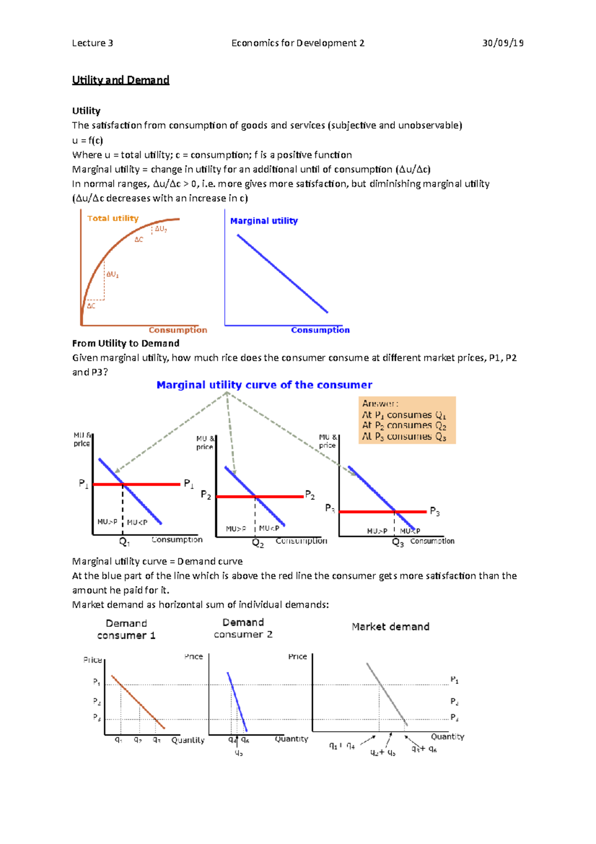L3 - Utility and Demand - Lecture notes 3 - Lecture 3 Economics for ...