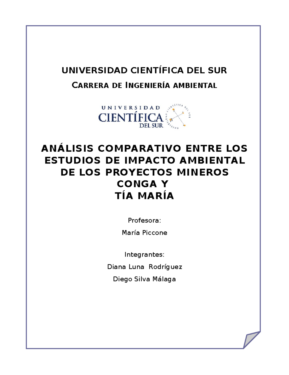 Analisis del EIA de Tia Maria y Conga - UNIVERSIDAD CIENTÍFICA DEL SUR ...