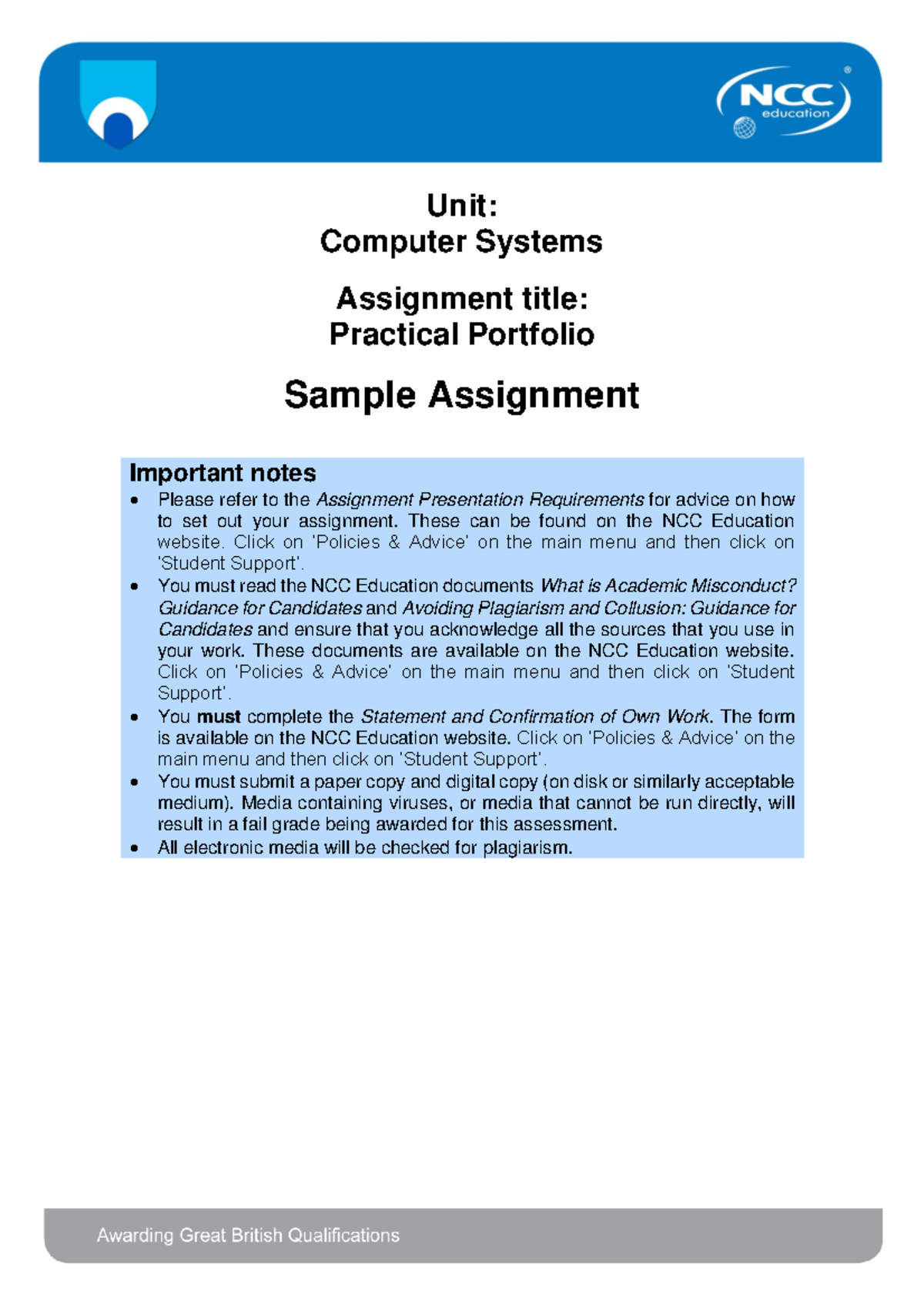 03 L4DC Computer Systems CSYS Sample QP - Unit: Computer Systems Assignment title: Practical ...