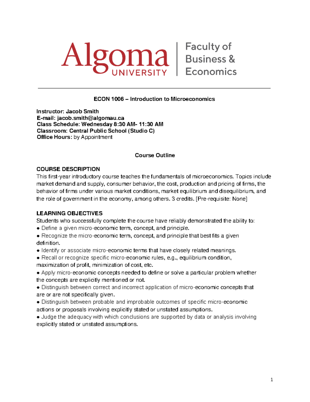ECON 1006 Jacob Smith Syllabus - - Studocu