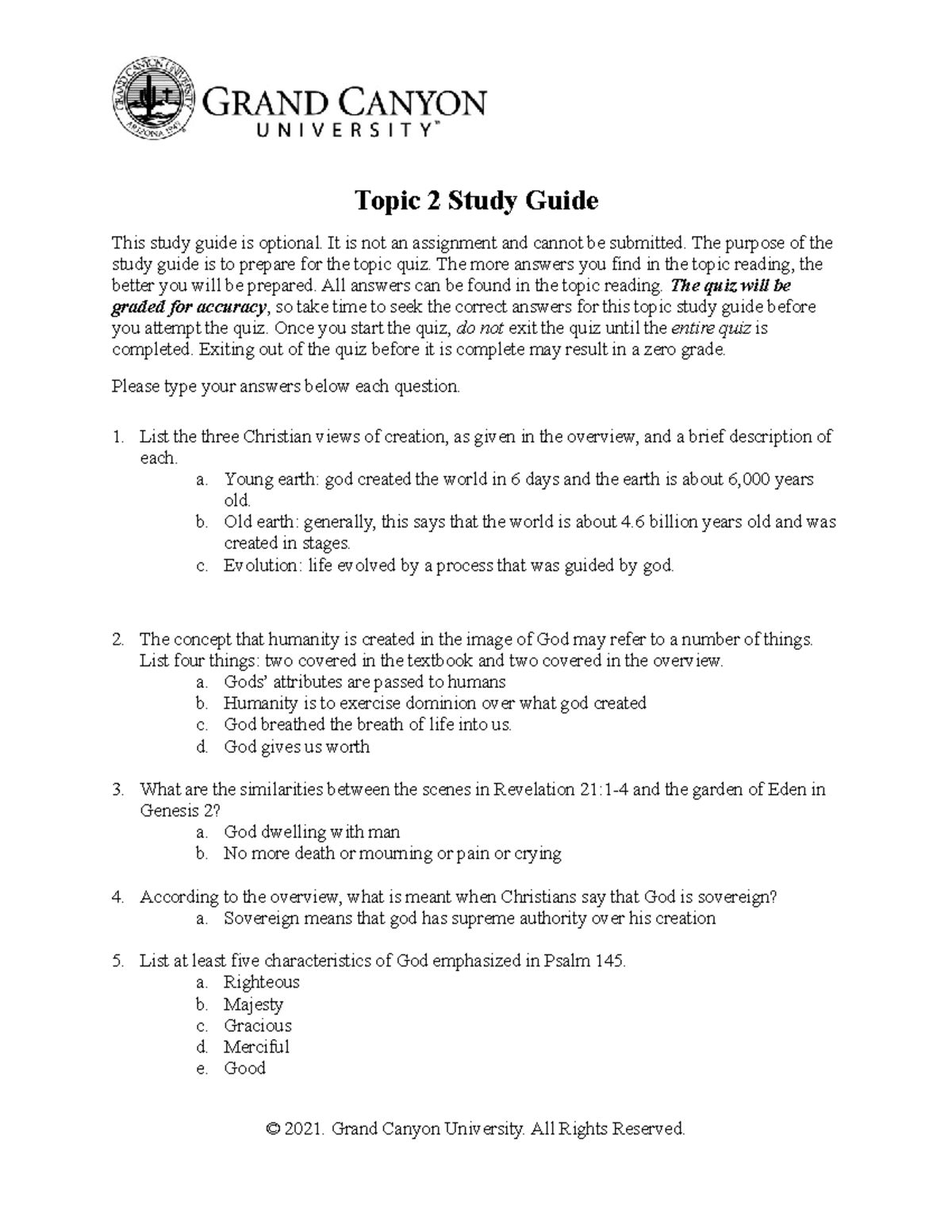 Study Guide 2 - Topic 2 Study Guide This study guide is optional. It is ...