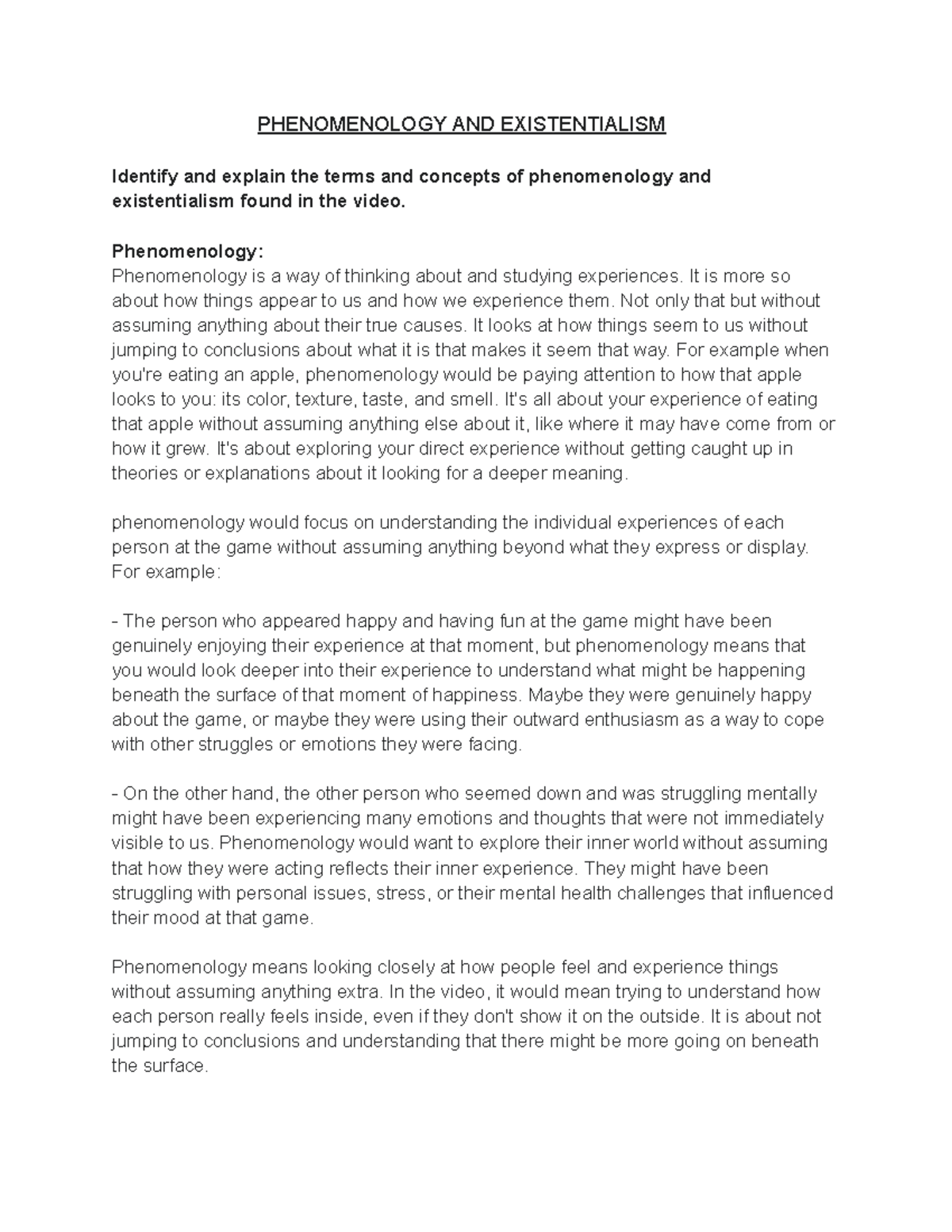 Phenomenology AND Existentialism - PHENOMENOLOGY AND EXISTENTIALISM Identify and explain the ...