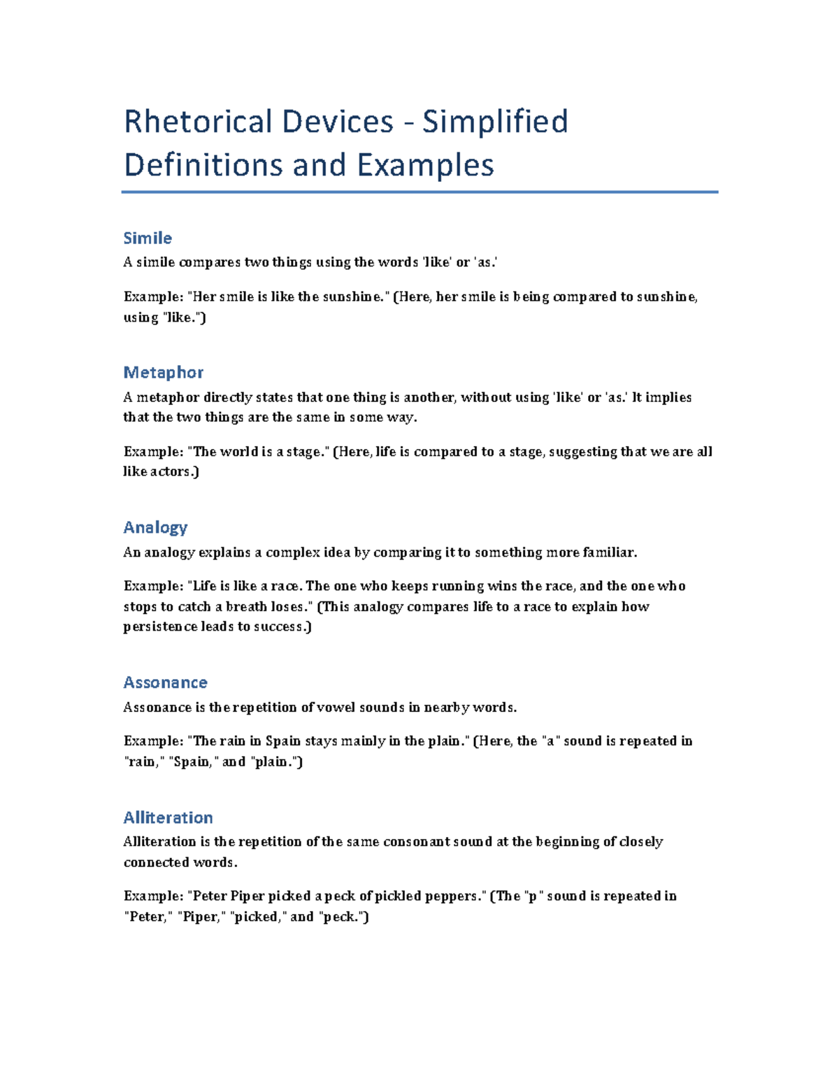 Rhetorical Devices Simplified Definitions and Examples - Rhetorical ...