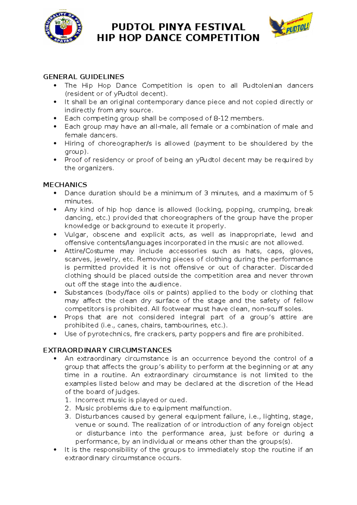 Hip Hop General Guidelines 2024 - HIP HOP DANCE COMPETITION GENERAL ...