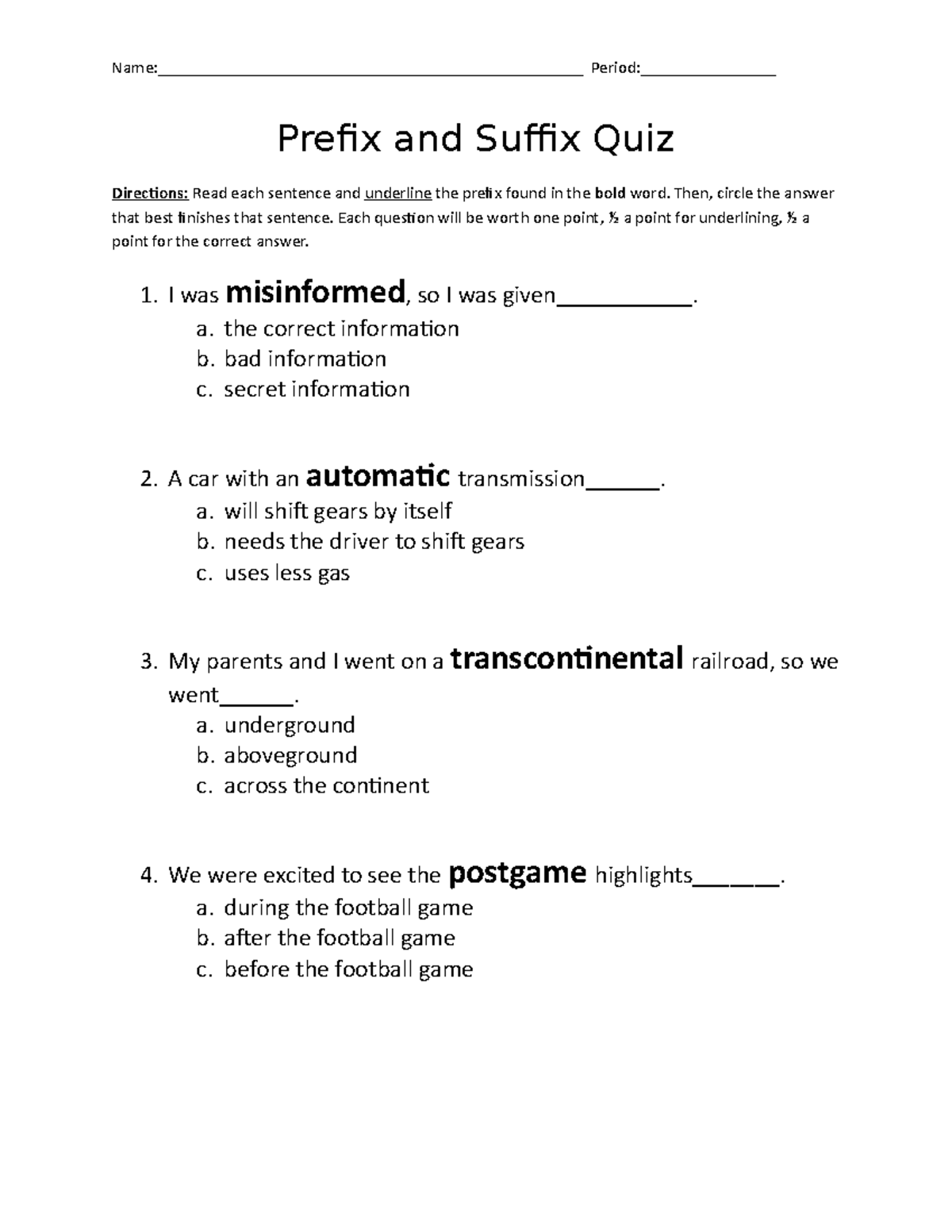 Lucas Taylor - Offline Assessment Prefixand Suffix Quiz - - Studocu