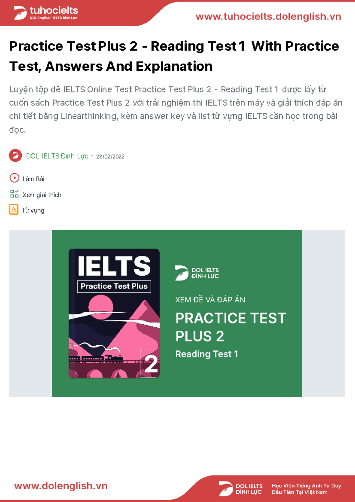 PTP2 - Reading Test 1 - đọc - DOL IELTS Đình Lực Practice Test Plus 2 ...