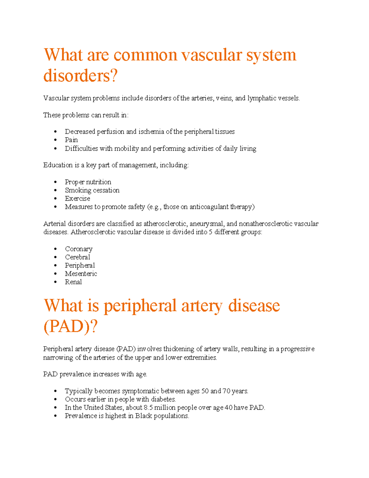 Pad lesson - Peds notes - What are common vascular system disorders ...