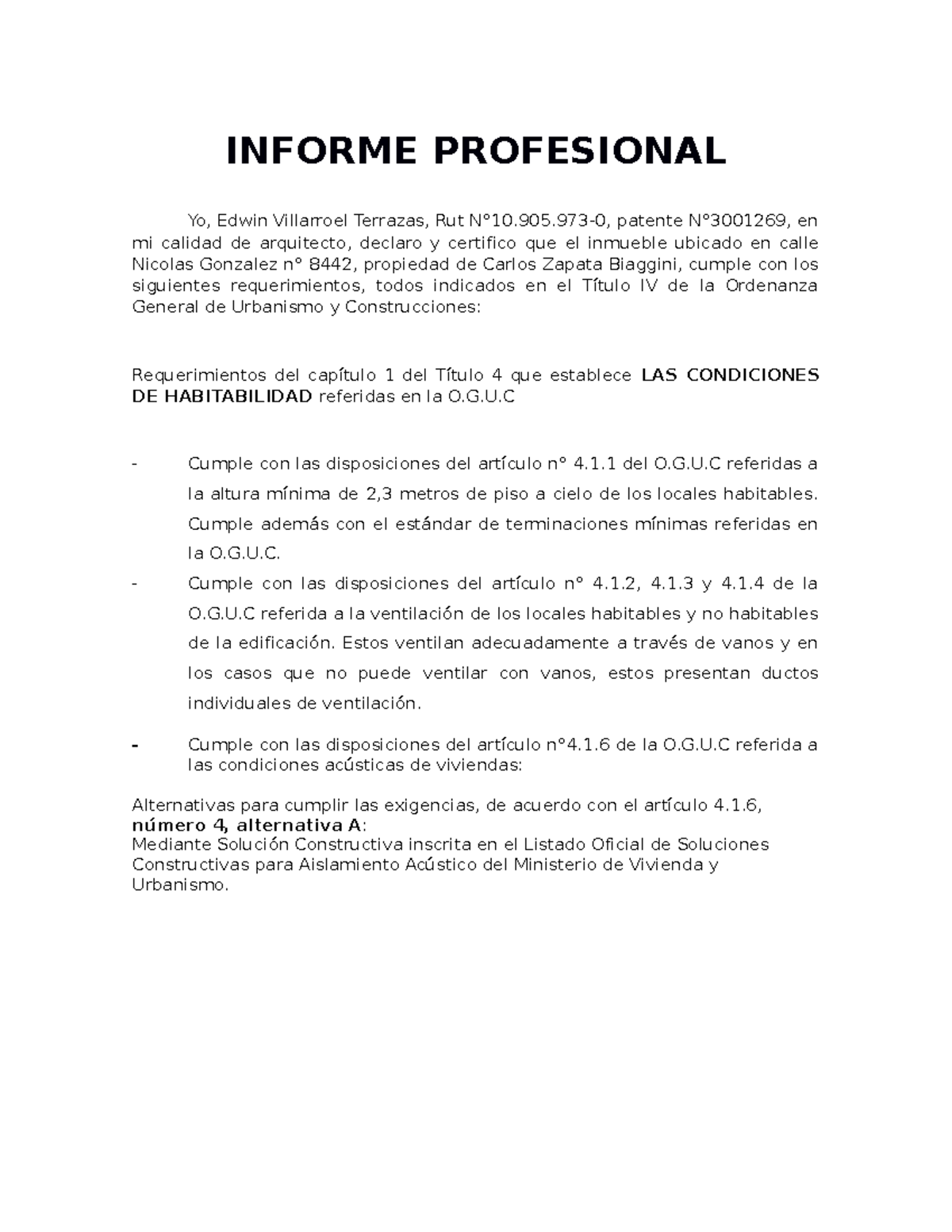 Informe profesional 2023 NG - INFORME PROFESIONAL Yo, Edwin Villarroel ...