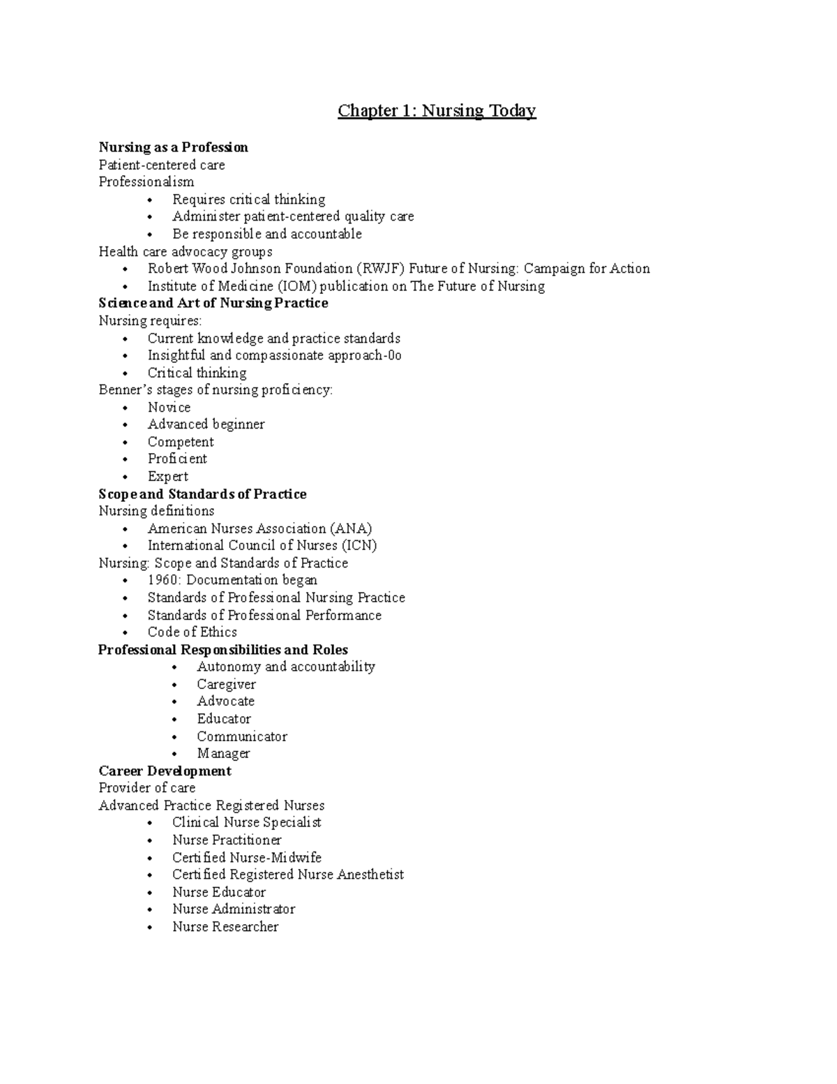 NSG 101 CH 1 Outline - Chapter 1: Nursing Today Nursing as a Profession ...