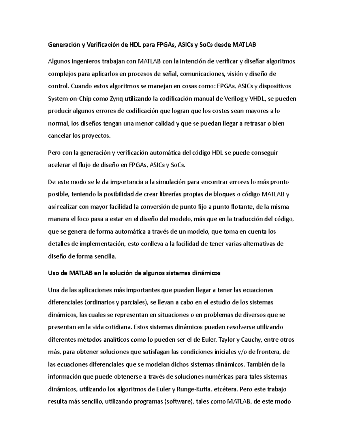 Aplicaciones Matlab Generación Y Verificación De Hdl Para Fpgas Asics Y Socs Desde Matlab