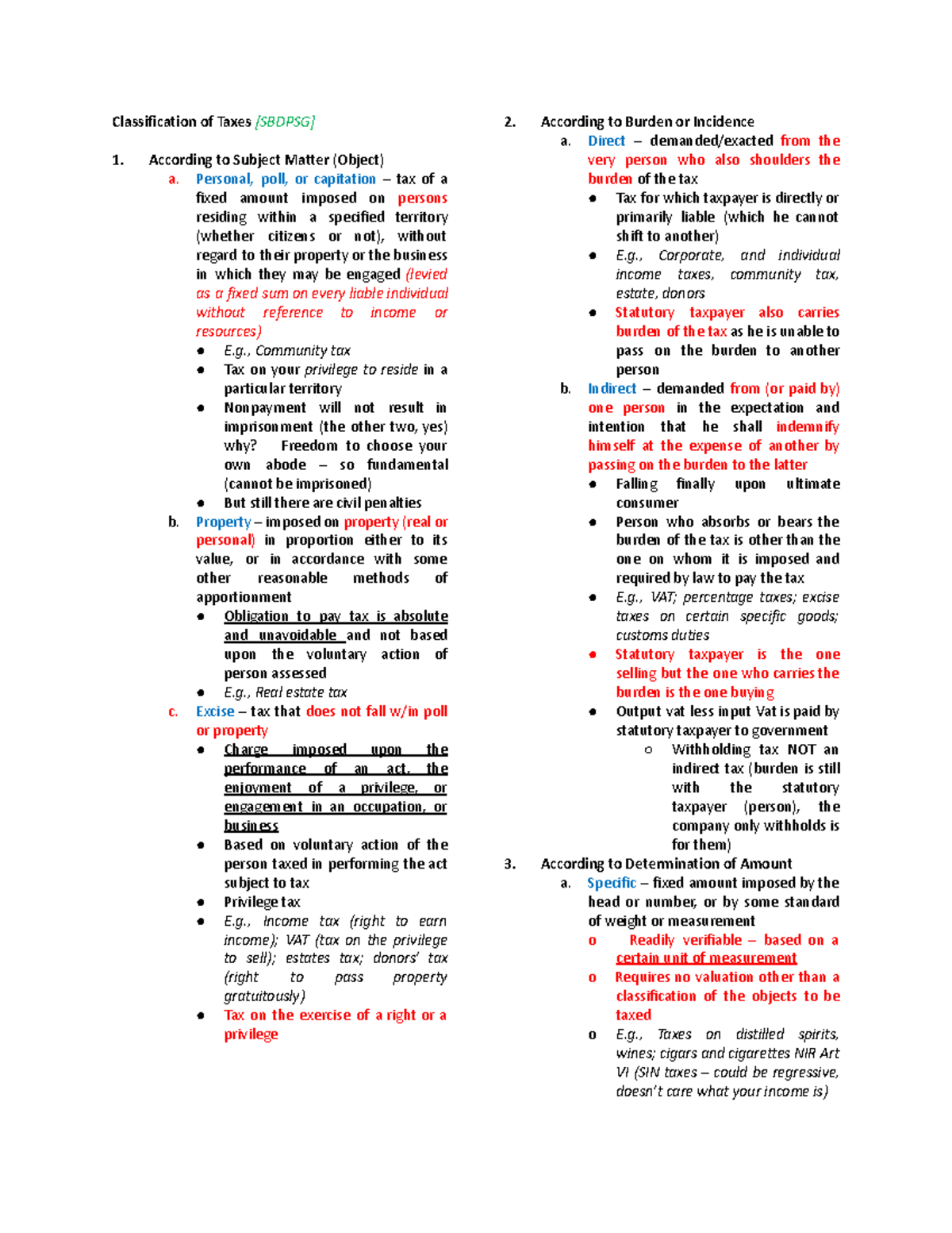 General Principles of Taxation Notes - Classification of Taxes [SBDPSG ...
