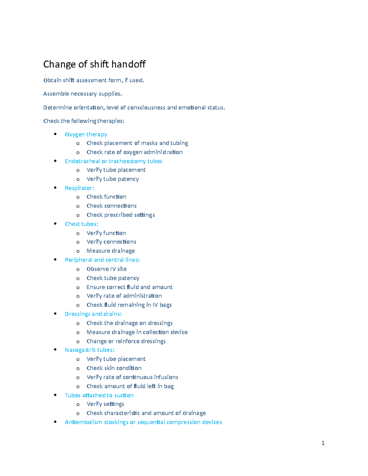 Prac2-study week 1 CLS and PPT - Change of shift handof Obtain shift ...