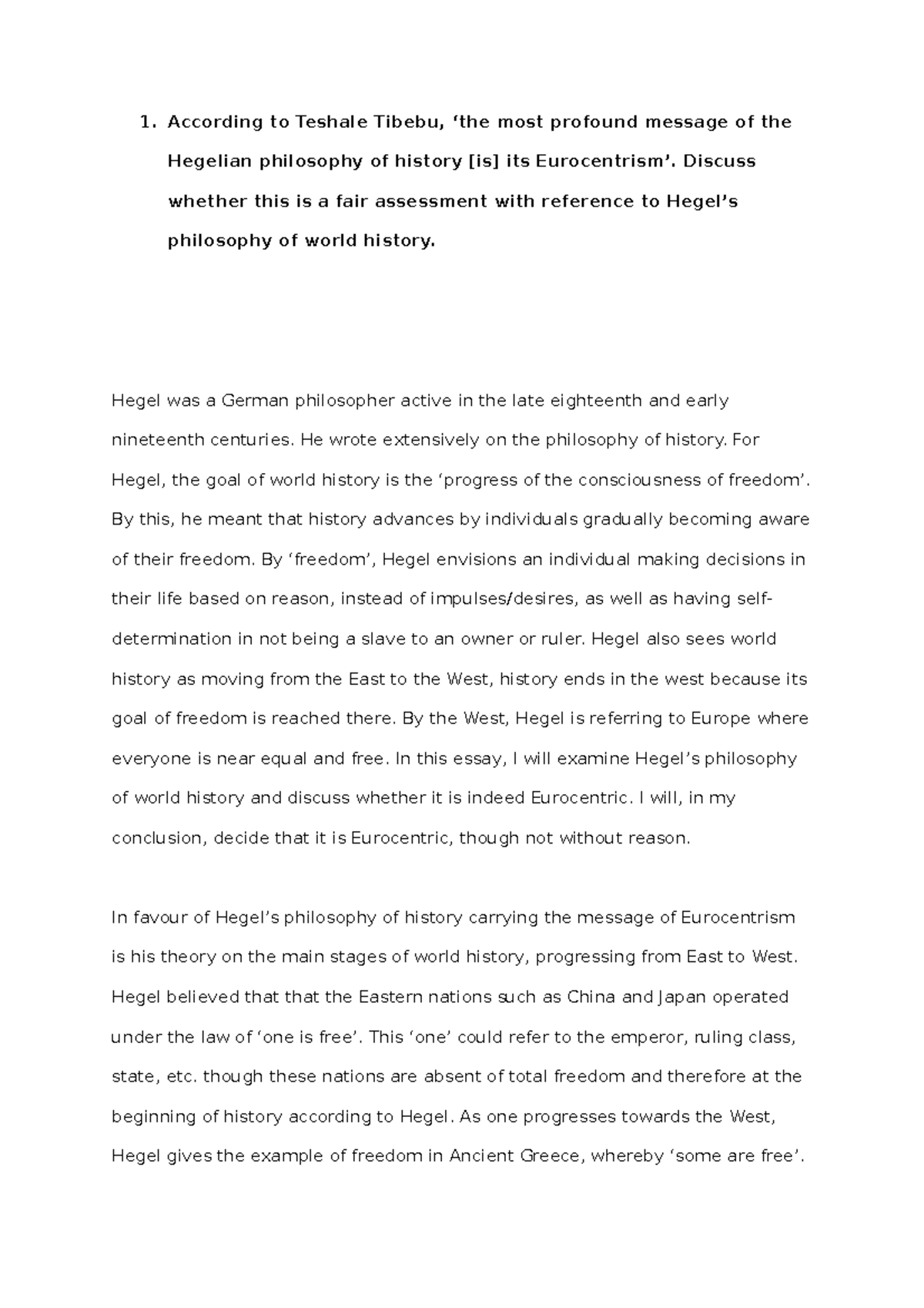 EQ1 214 - 1. According to Teshale Tibebu, ‘the most profound message of ...